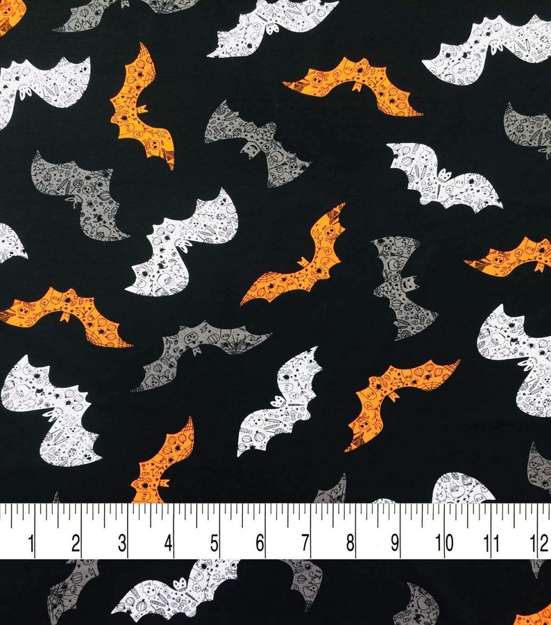 Tattoo Bat Skull Halloween Cotton Knit Fabric fabric Cut 18 X 16 - Etsy