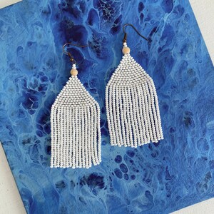 White Beaded Earrings Bridal Earrings Bohemian Earrings Seed Bead ...