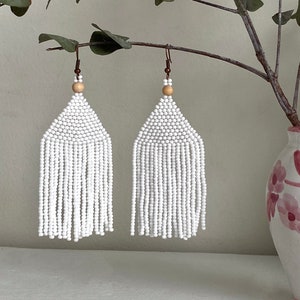 White Beaded Earrings Bridal Earrings Bohemian Earrings Seed Bead ...