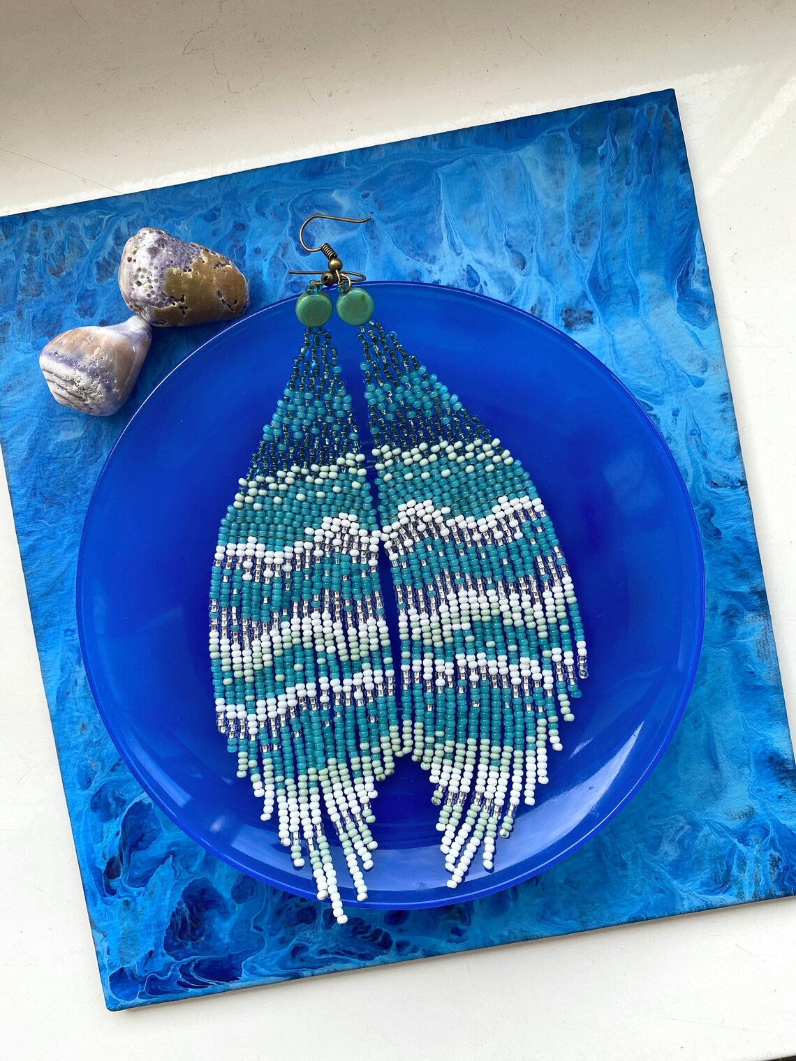 Exclusive Ocean Wave Bead Earrings Turquoise Seed Bead | Etsy