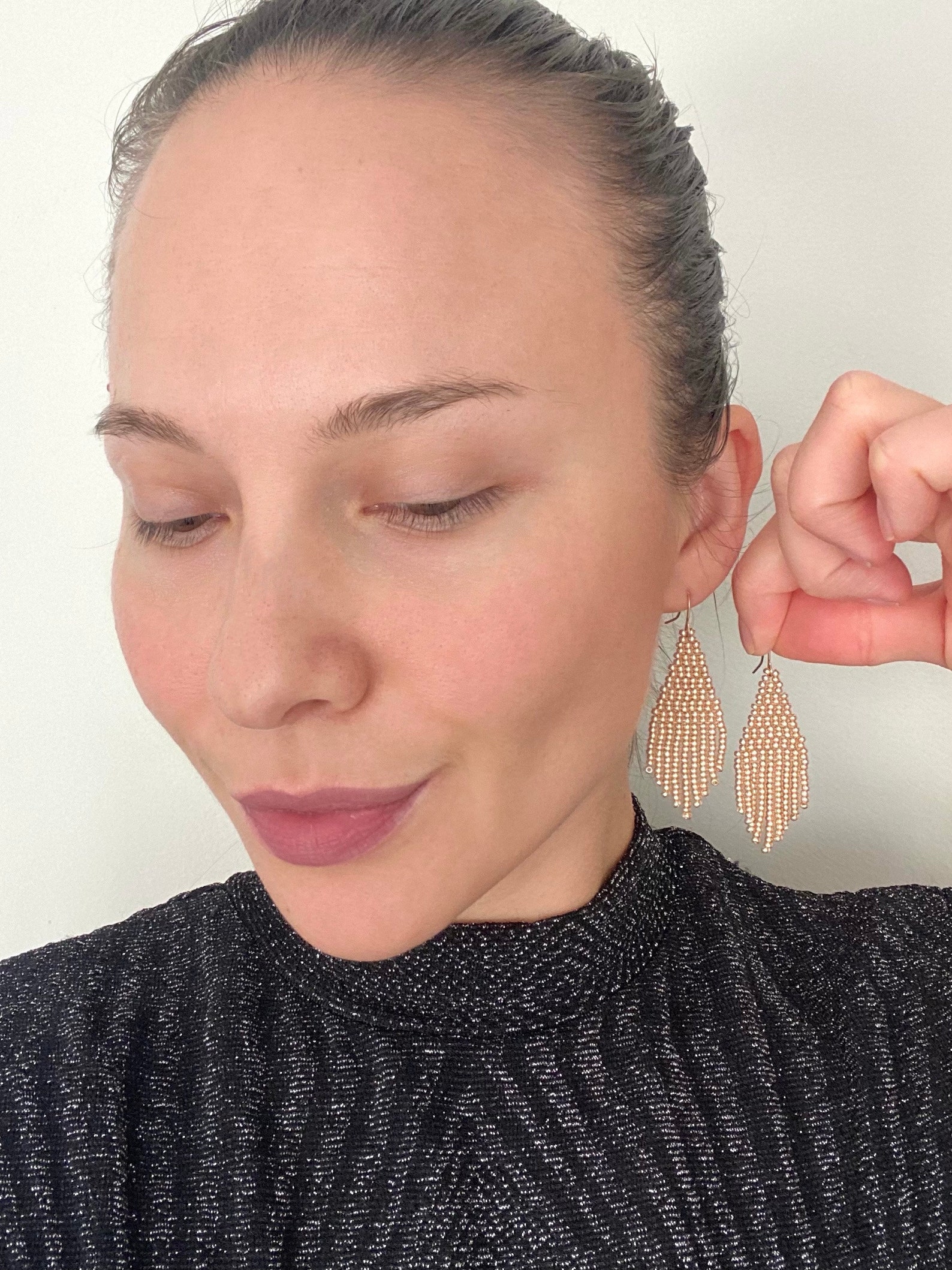 Gold Beaded Earrings Gold Seed Bead Earrings Fringe Bead - Etsy