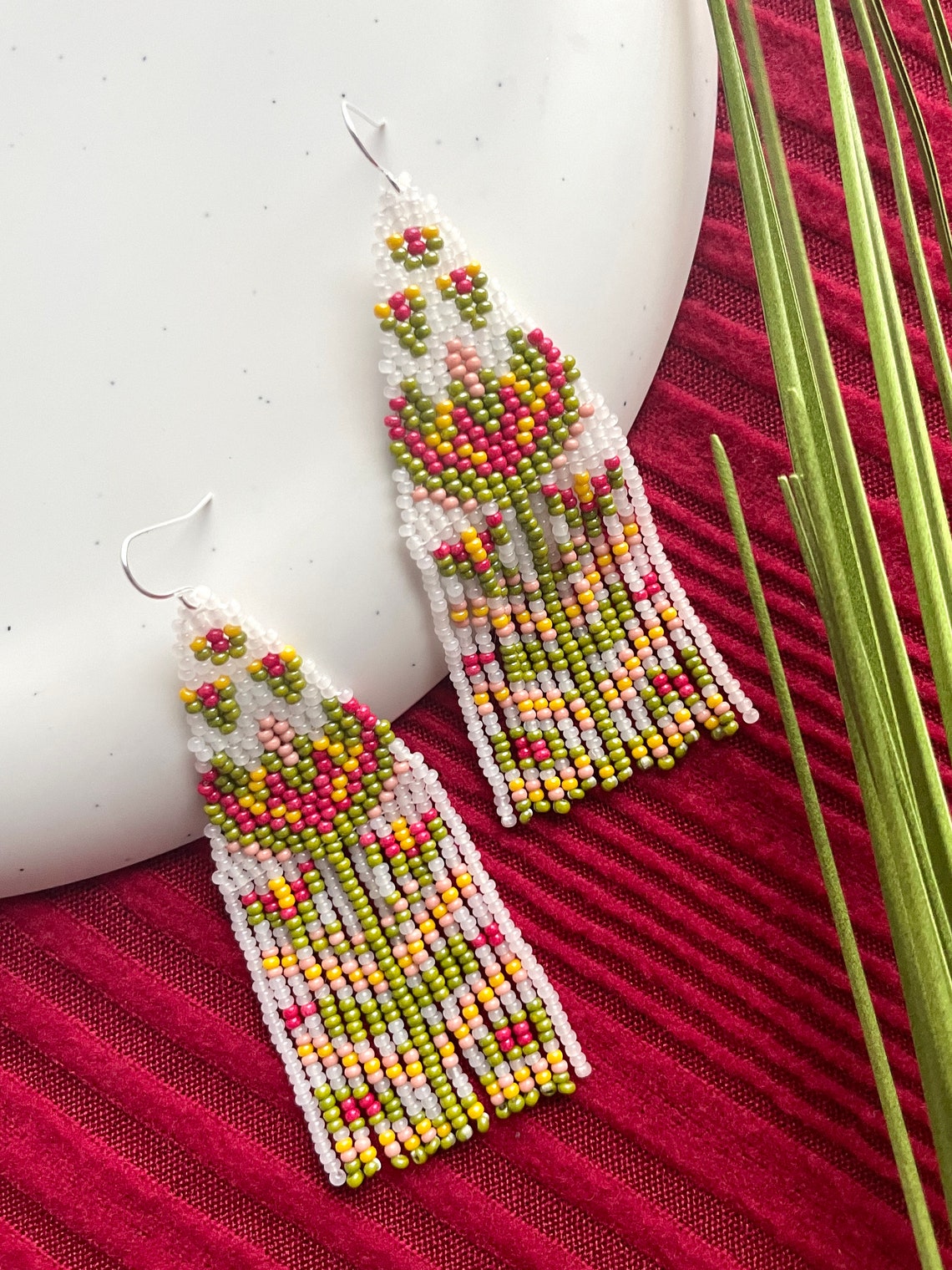 Floral Beaded Earrings Flowers Seed Bead Earrings Fringe Bead - Etsy