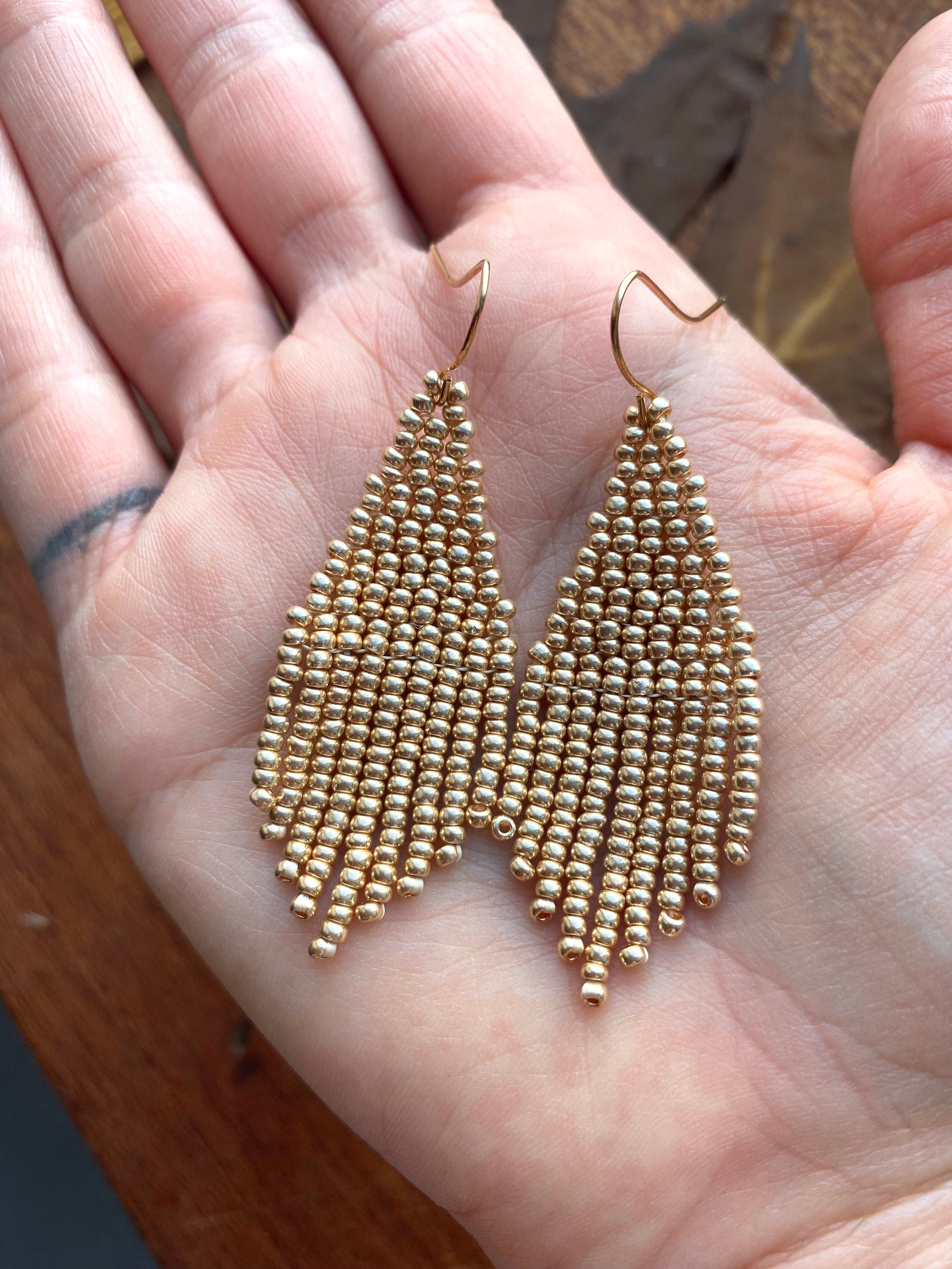 Gold Beaded Earrings Gold Seed Bead Earrings Fringe Bead - Etsy