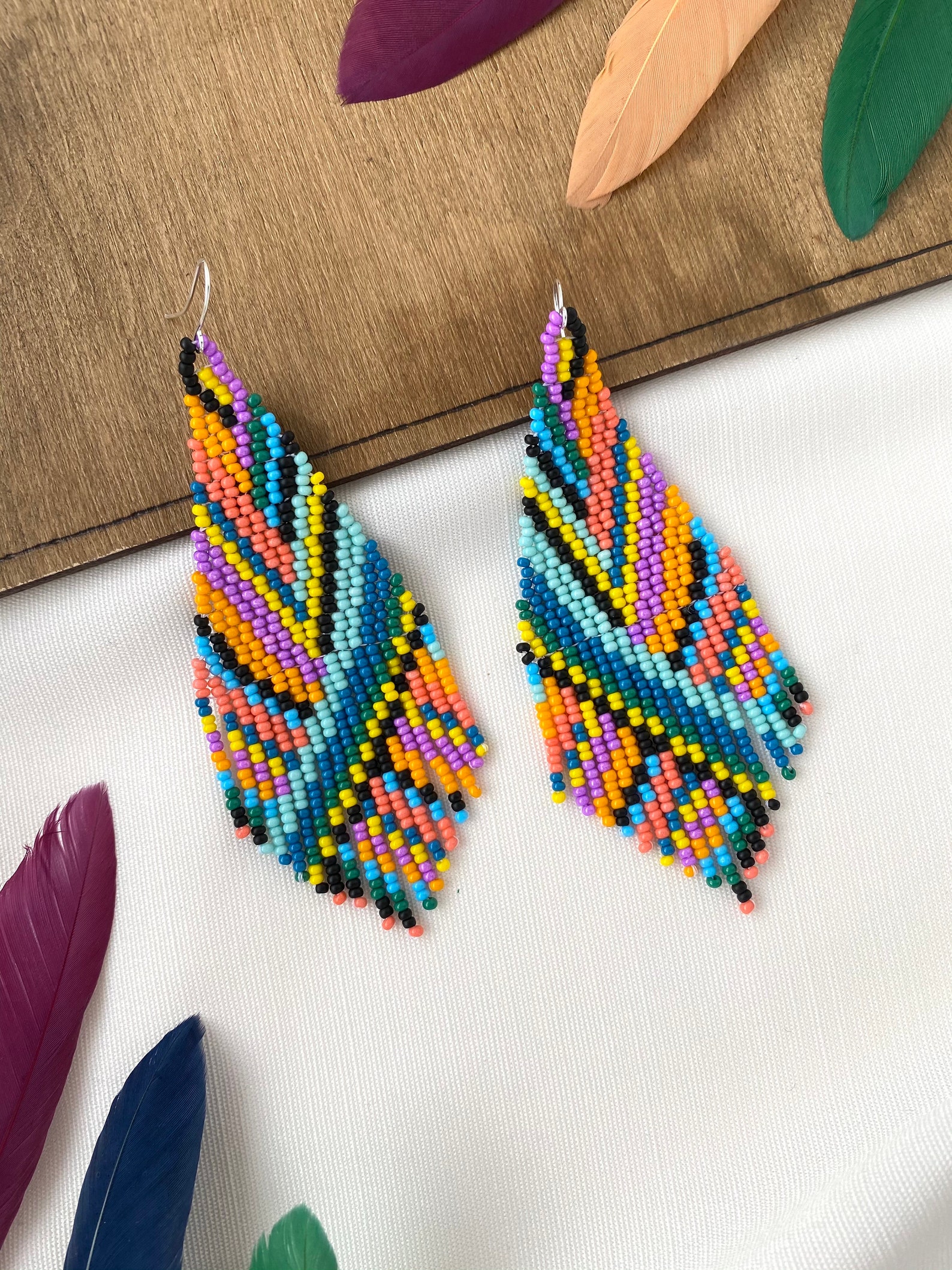 Native American Beaded Earrings Tribal Earrings Multicolor Ethnic Seed ...