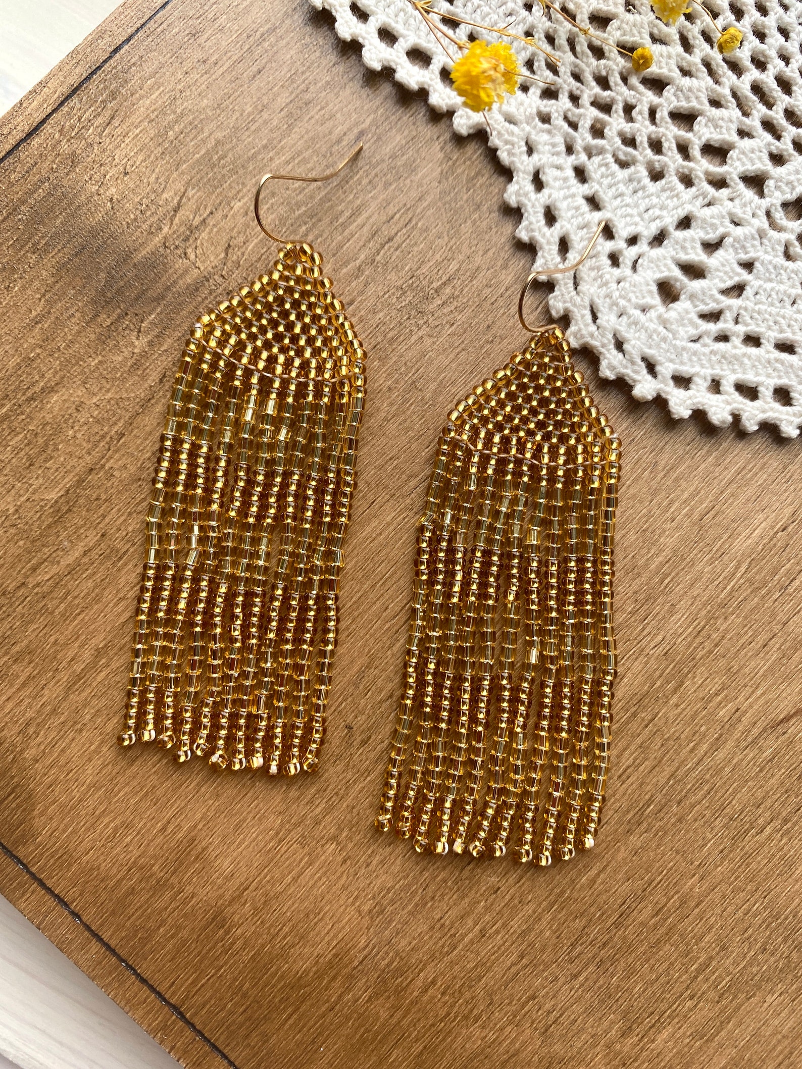 Gold Seed Bead Earrings Gold Beaded Earrings Fringe Bead - Etsy