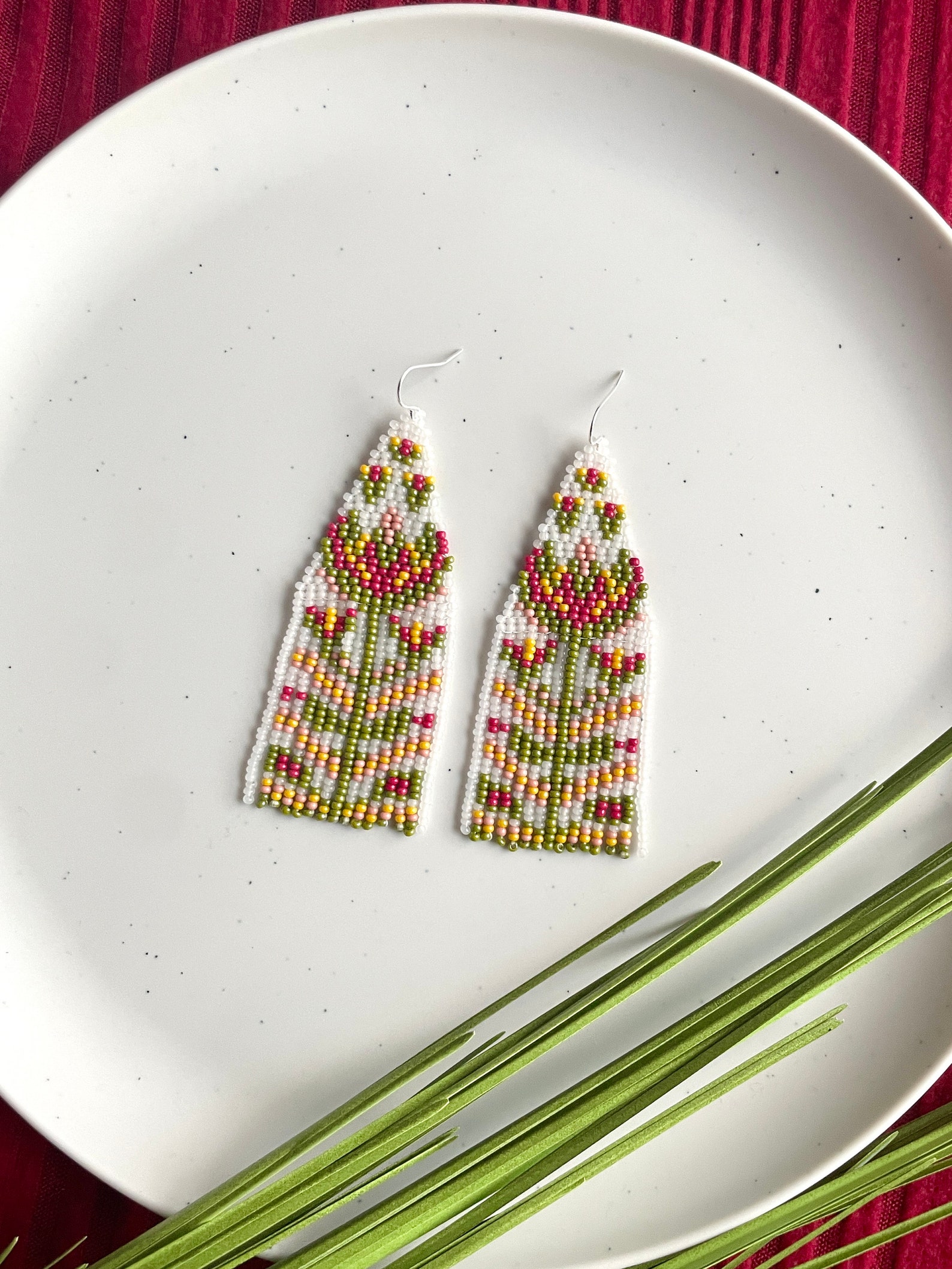 Floral Beaded Earrings Flowers Seed Bead Earrings Fringe Bead - Etsy