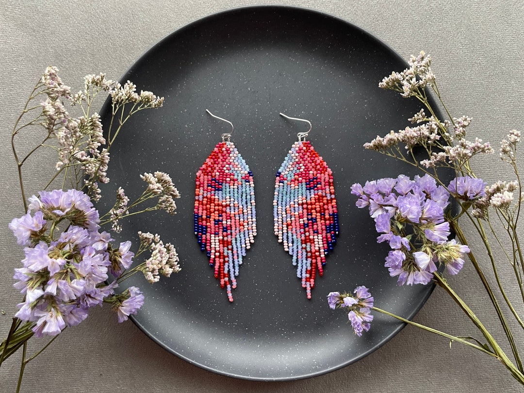 Sunset After Rain Beaded Earrings Fringe Bead Earrings Nature Earrings ...