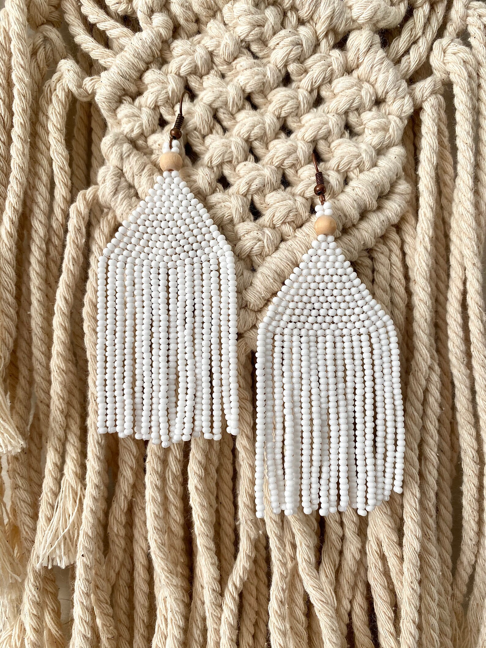 White Beaded Earrings Bridal Earrings Bohemian Earrings Seed - Etsy