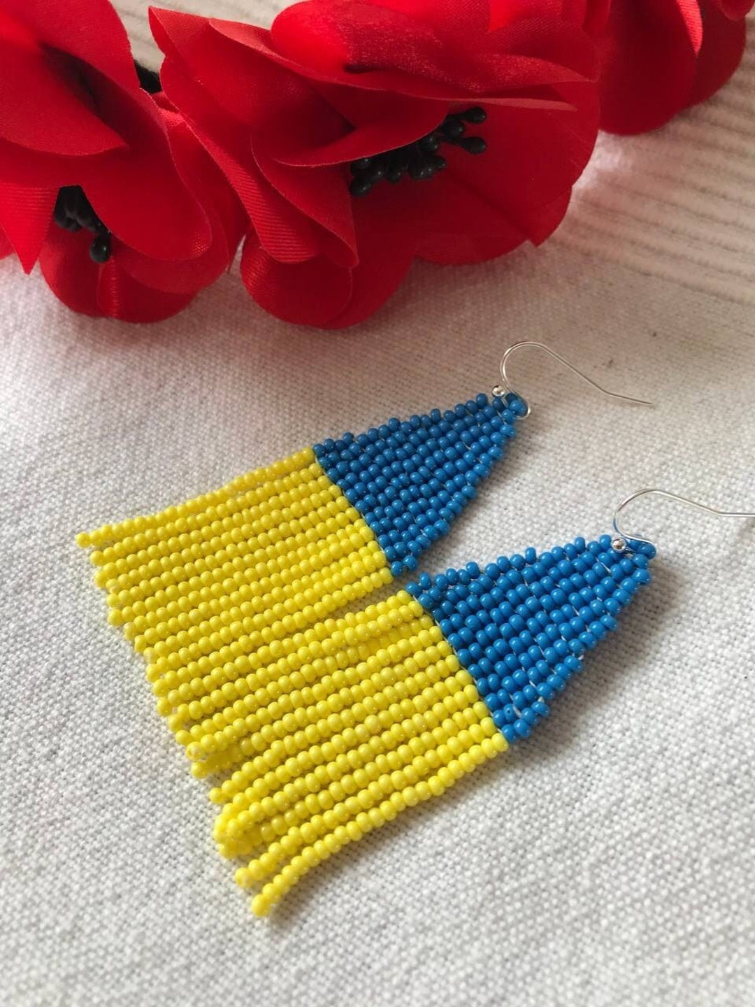 Ukrainian Beaded Earrings Stand With Ukraine Pray for Ukraine Blue and ...