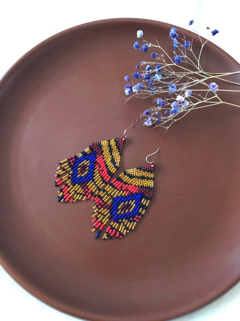 Tiger Seed Bead Earrings Orange Beaded Earrings Animal Beaded Earrings ...