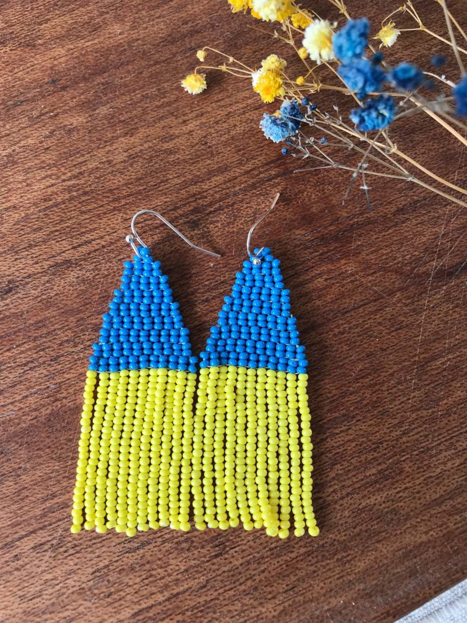 Ukrainian Beaded Earrings Stand With Ukraine Pray for Ukraine Blue and ...