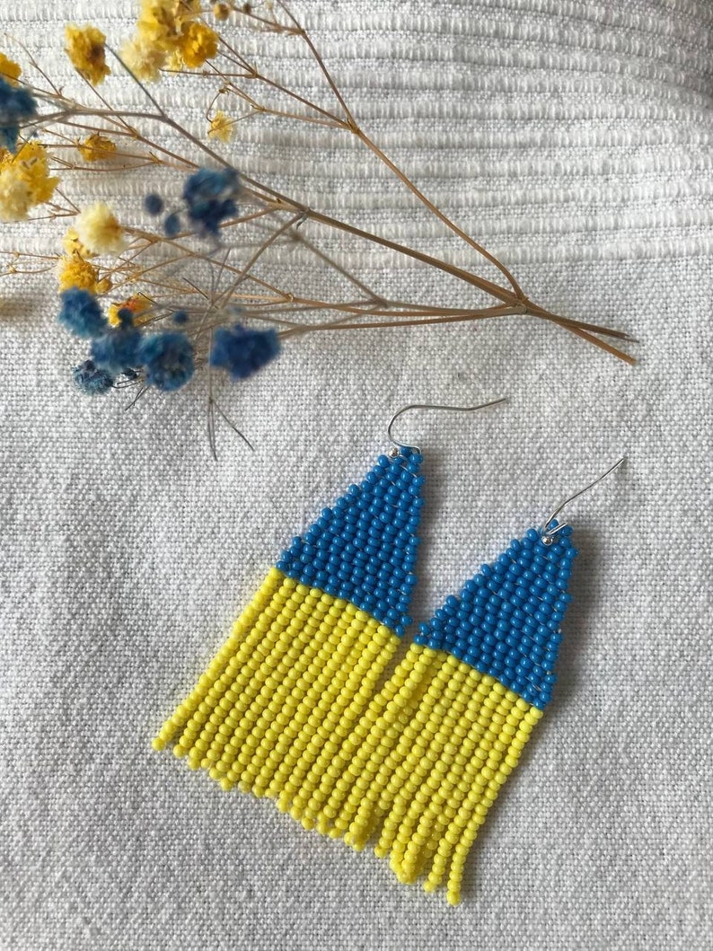 Ukrainian Beaded Earrings Stand With Ukraine Pray for Ukraine Blue and ...