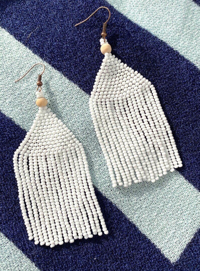 White Beaded Earrings Bridal Earrings Bohemian Earrings Seed - Etsy