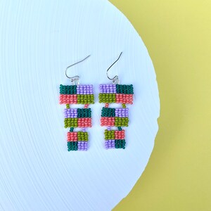 Bright Brick Beaded Earrings Seed Bead Earrings Geometry Bead Earrings ...