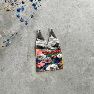 Mountain Beaded Earrings Flower Seed Bead Earrings Fringe Beaded ...