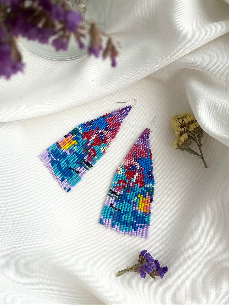 Multicolor Earrings Floral Earrings Dangle Fringe Earrings Flower ...