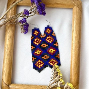 Rhombus Beaded Earrings Western Seed Bead Earrings Hippie Boho Style ...