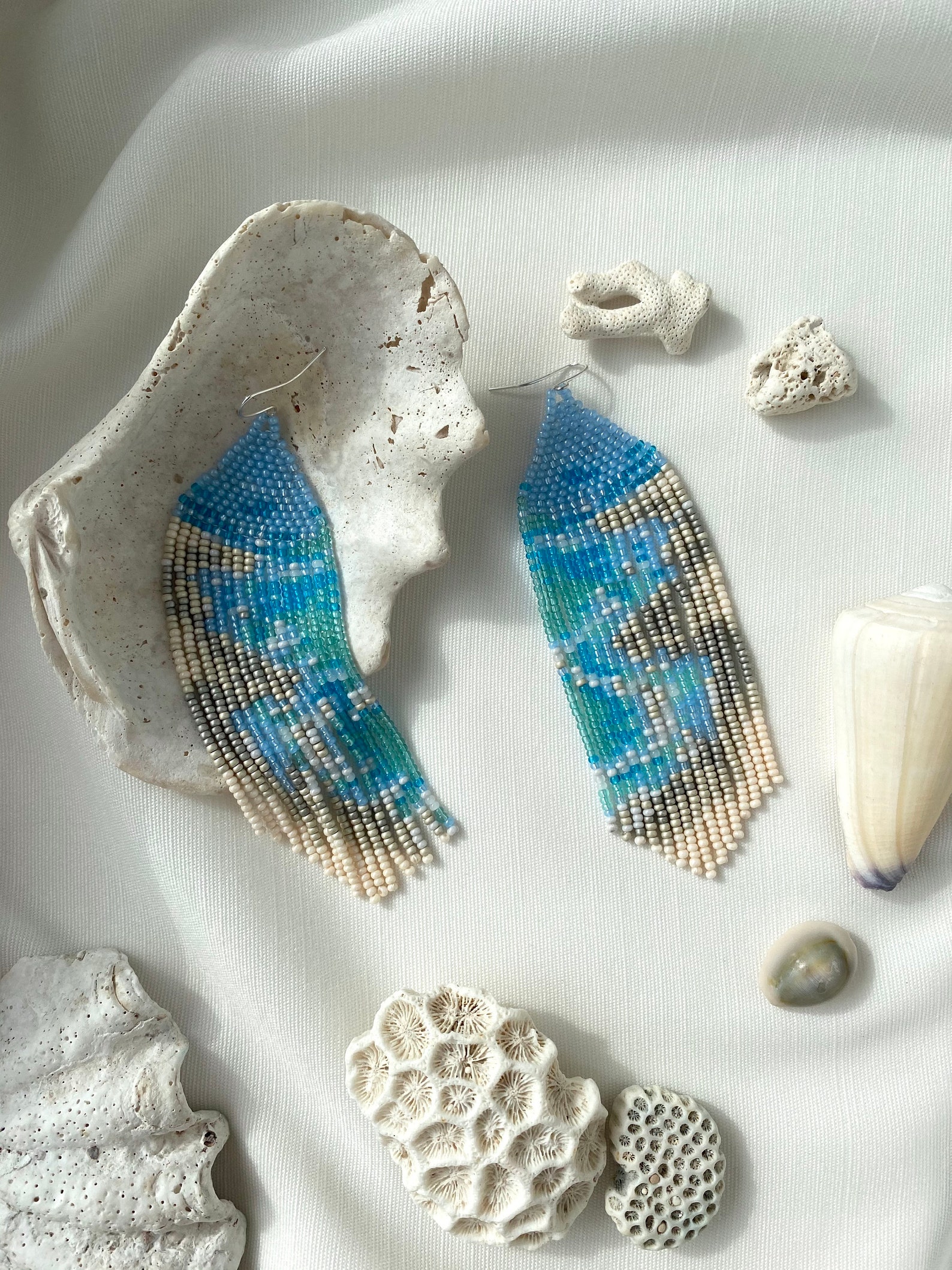 Ocean Earrings Seed Bead Earrings Blue Beaded Earrings Handwoven ...