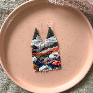Mountain Beaded Earrings Flower Seed Bead Earrings Fringe Beaded ...