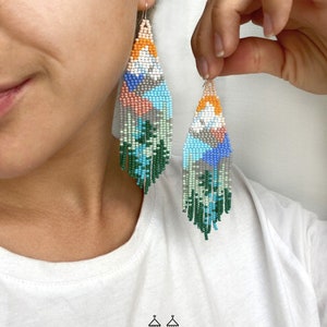 Landscape Beaded Earrings Mountains View Earrings Nature Seed Bead ...