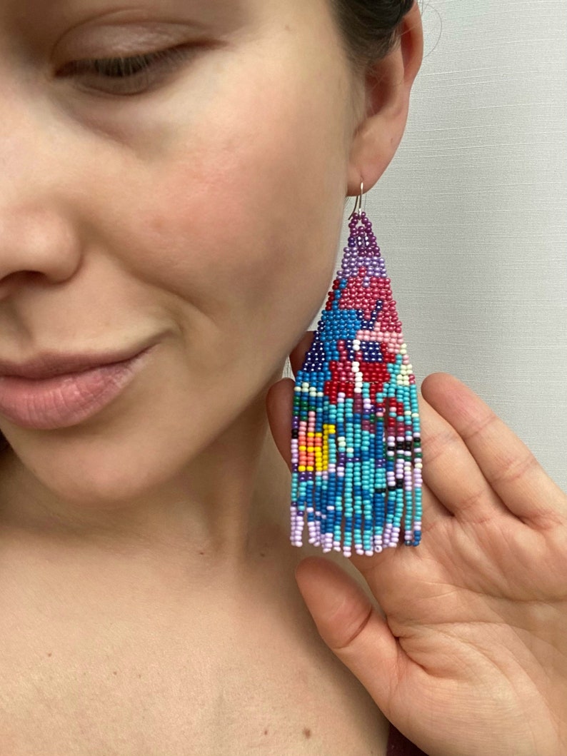 Multicolor Earrings Floral Earrings Dangle Fringe Earrings Flower ...