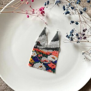 Mountain Beaded Earrings Flower Seed Bead Earrings Fringe Beaded ...