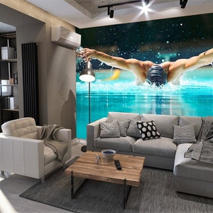 Swimmer Wallpaper Pool Wall Decal Peel and Stick Swimming Mural Sport ...