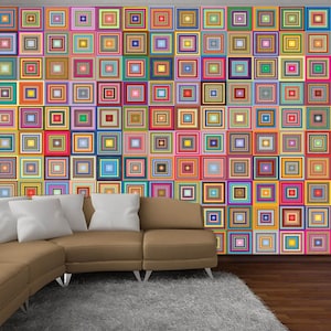 Square Wall Decal Geometric Wall Decal Shapes Wall Art Retro Mural ...