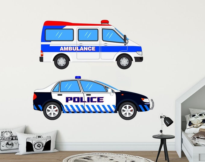 Police Wall Decal Ambulance Sticker Nursery Cars Vinyl Vehicles Sticker ...