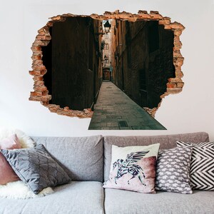 Narrow City Street Building Decal Lamp Sticker Street Prints Landscape ...