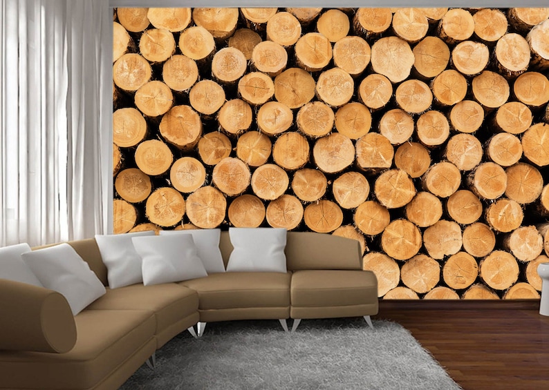 Peel and Stick Wooden Logs Wallpaper Wood Slice Mural Tree Ring Wall ...