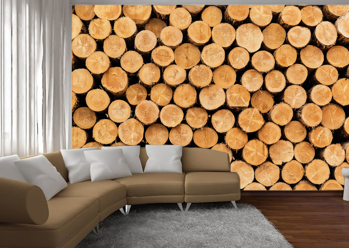 Peel and Stick Wooden Logs Wallpaper Wood Slice Mural Tree Ring Wall ...