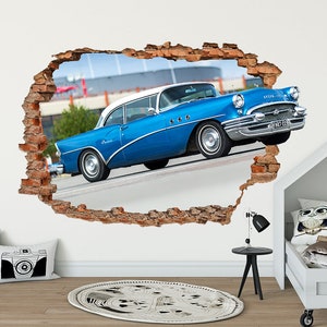 Blue Car Decal Old Car Wall Art Mechanism Prints Transport Decor Office ...