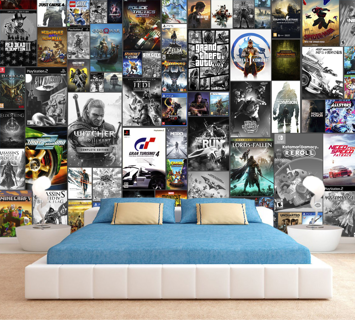 Games Wallpaper Gaming Wall Mural Teenager Wall Print Retro Game Peel ...