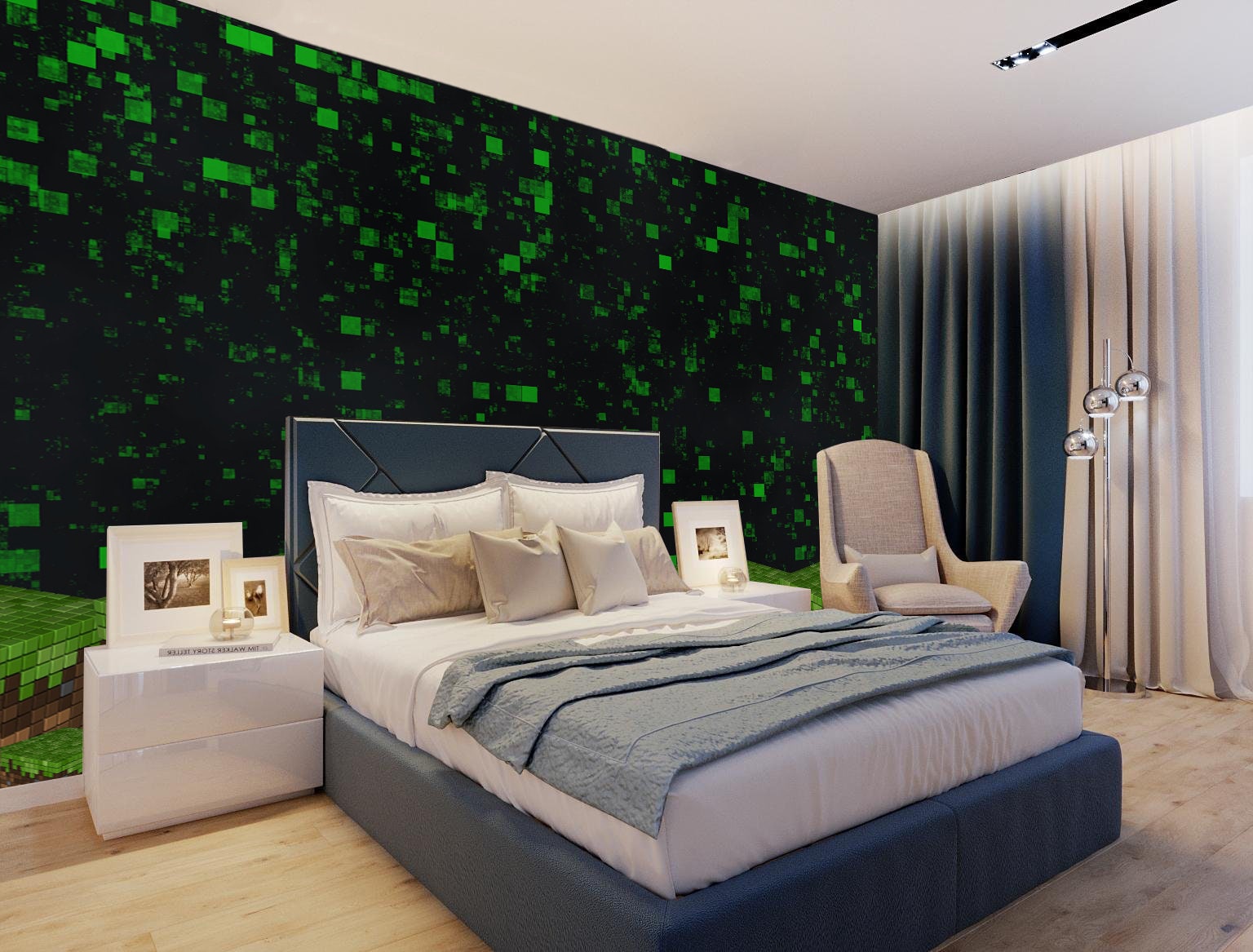 Pixel Green Wallpaper Gaming Mural Playroom Print Video Removable Art ...