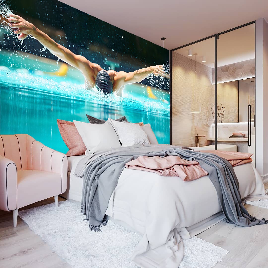 Swimmer Wallpaper Pool Wall Decal Peel and Stick Swimming Mural Sport ...