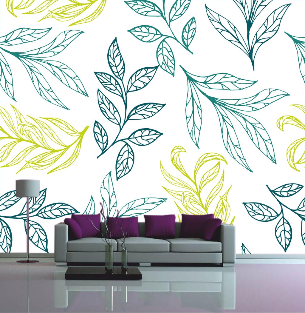 Leave Wall Mural Tropical Leaves Art Botanical Wall Decal - Etsy
