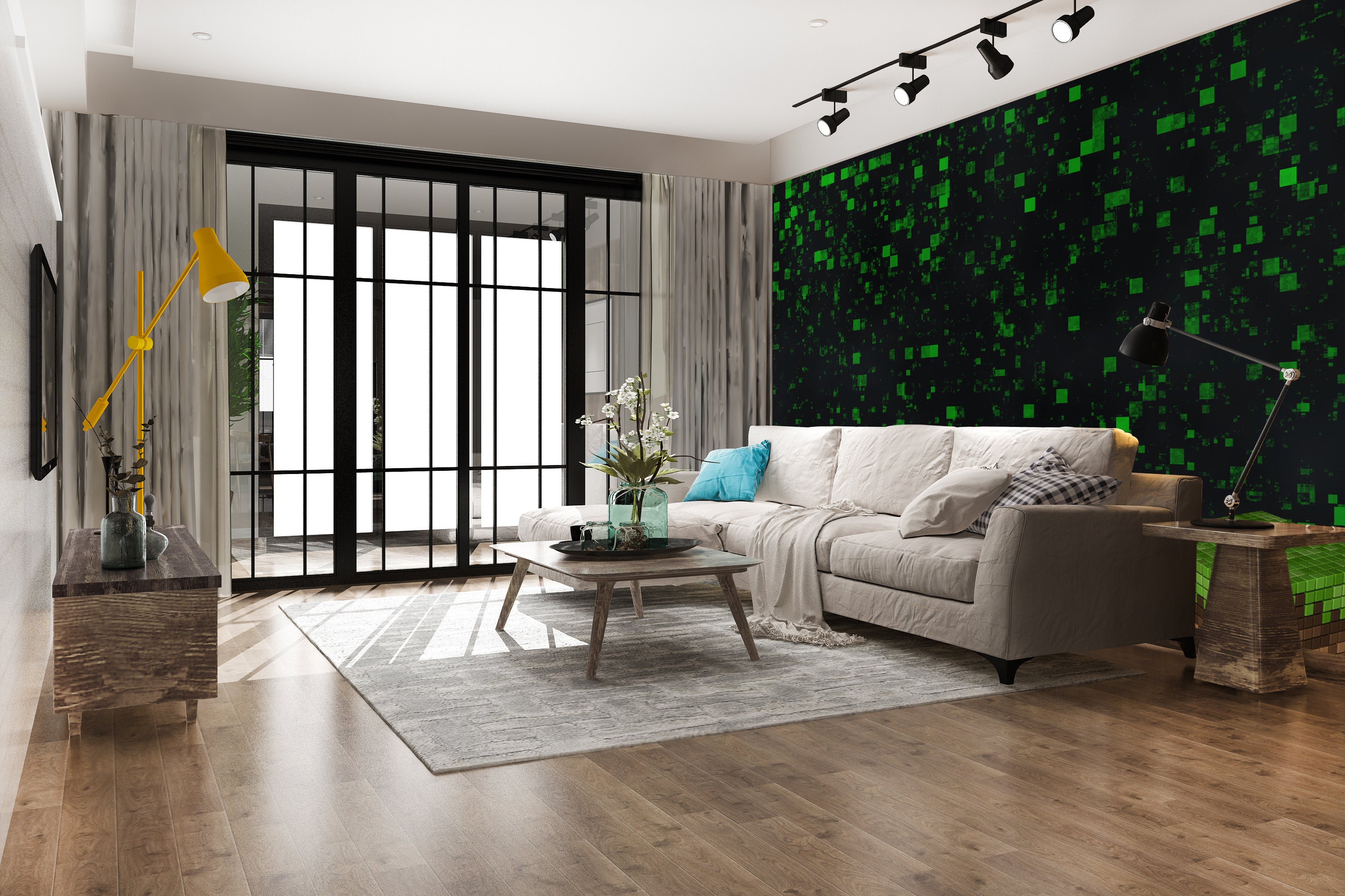 Pixel Green Wallpaper Gaming Mural Playroom Print Video Removable Art ...