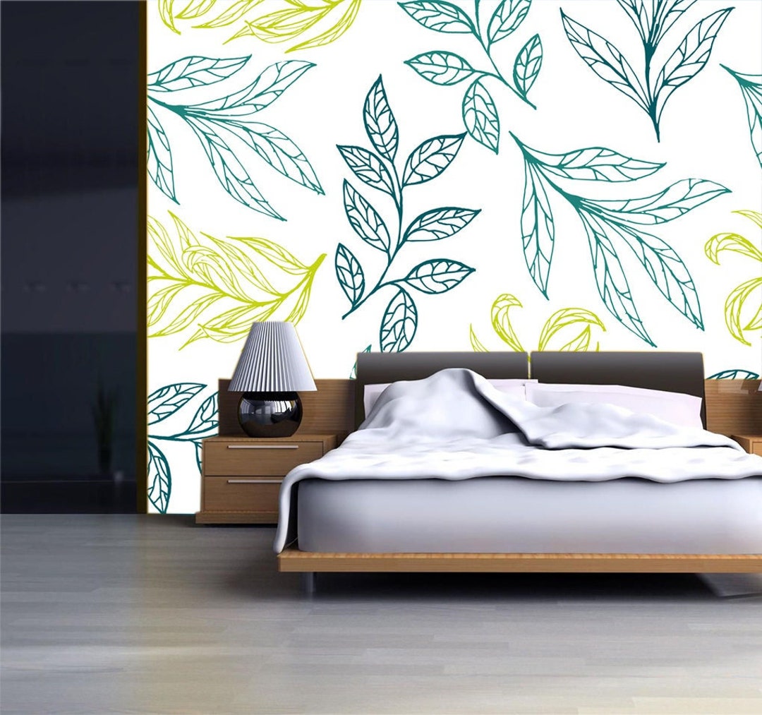Leave Wall Mural Tropical Leaves Art Botanical Wall Decal Floral Wall ...