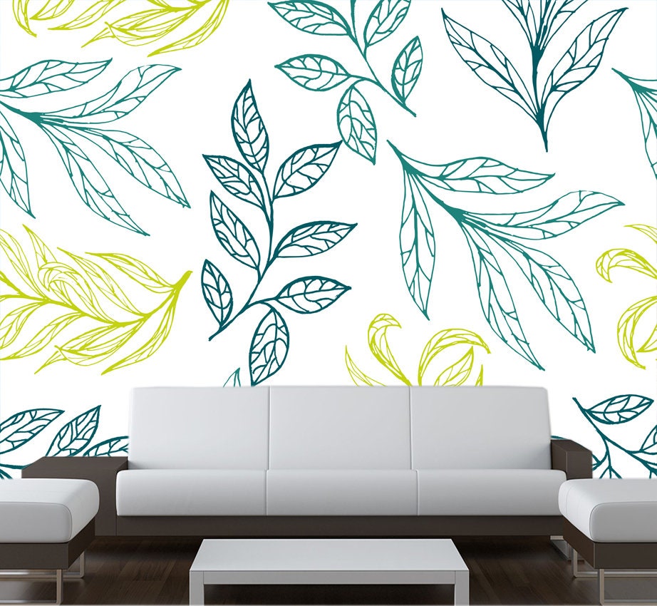 Leave Wall Mural Tropical Leaves Art Botanical Wall Decal - Etsy