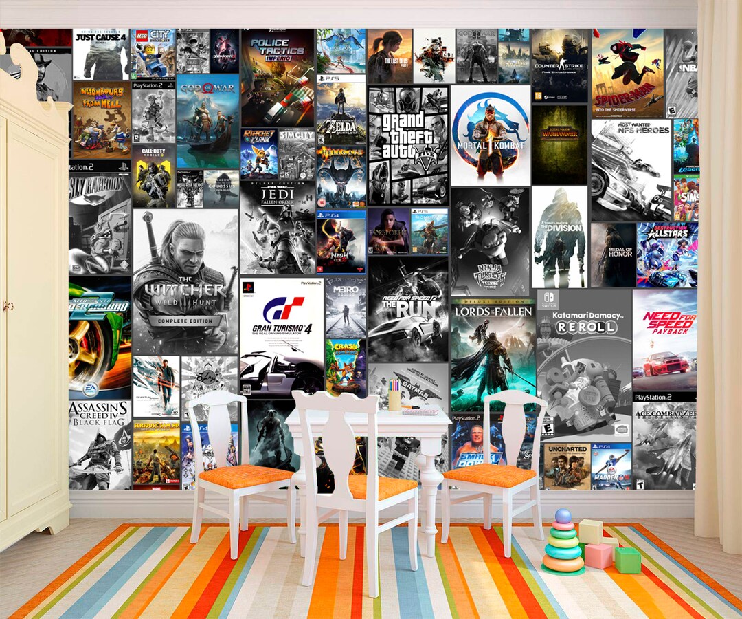 Games Wallpaper Gaming Wall Mural Teenager Wall Print Retro Game Peel ...