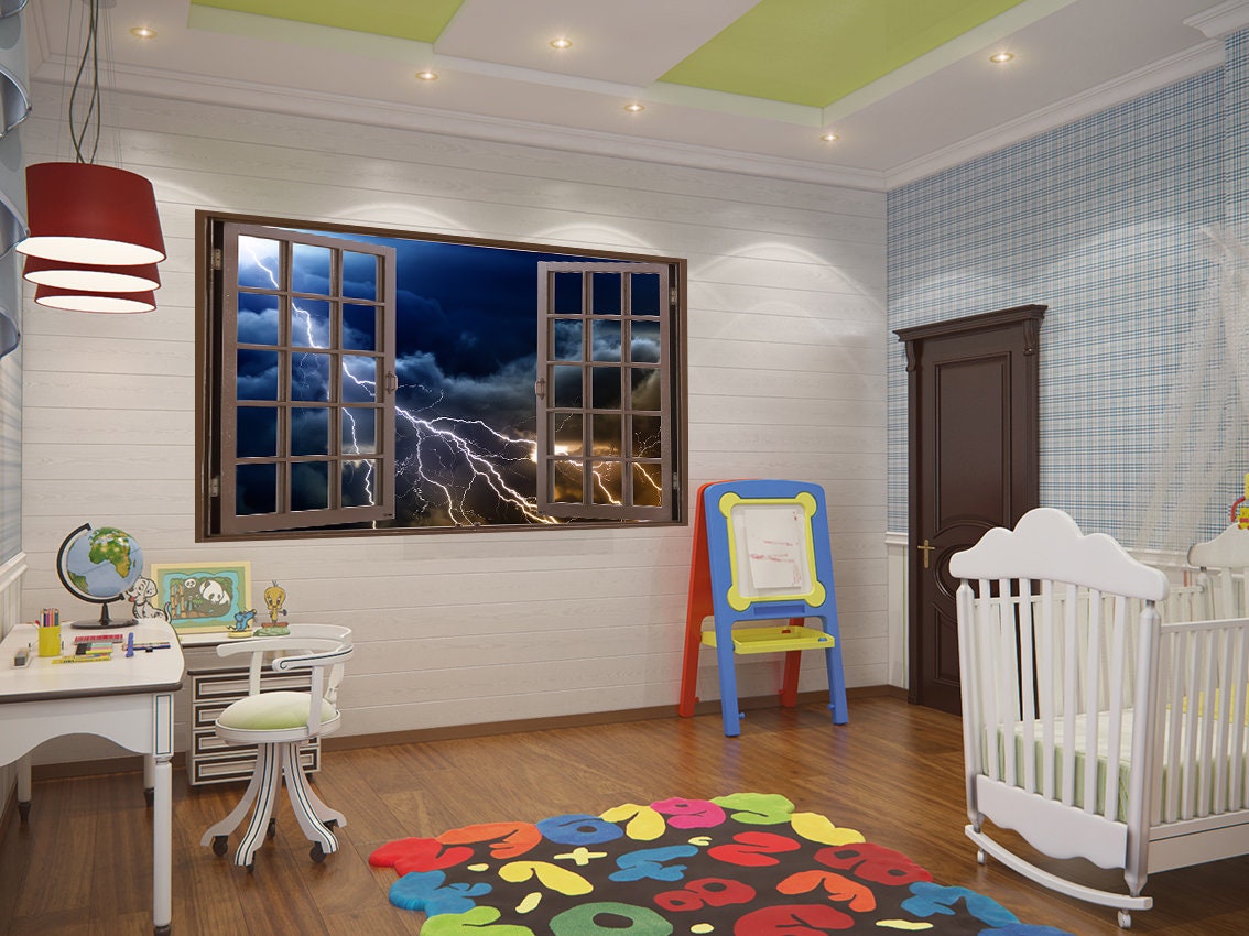 Lightning Bolt Decal Night Sky Sticker Landscape Art Nature Wall Print ...