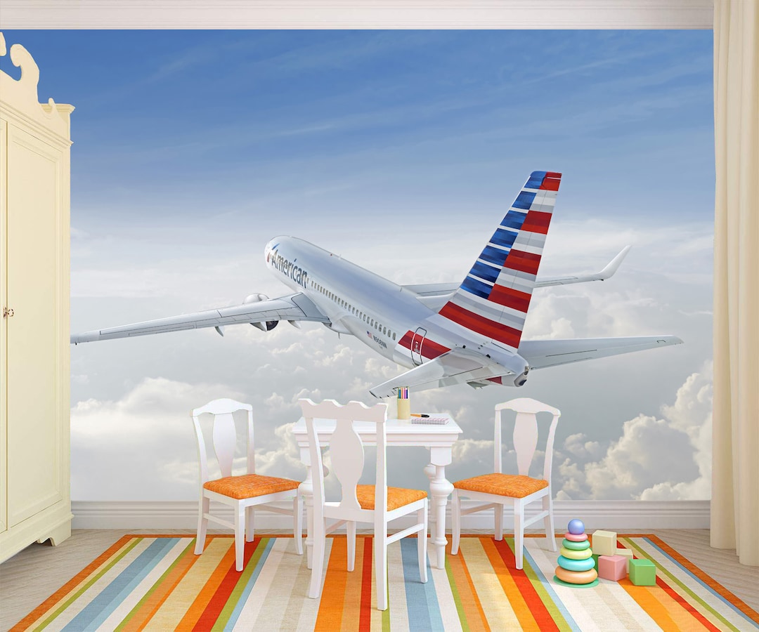 Airplane Wallpaper American Plane Mural Air Transport Print Mechanism ...
