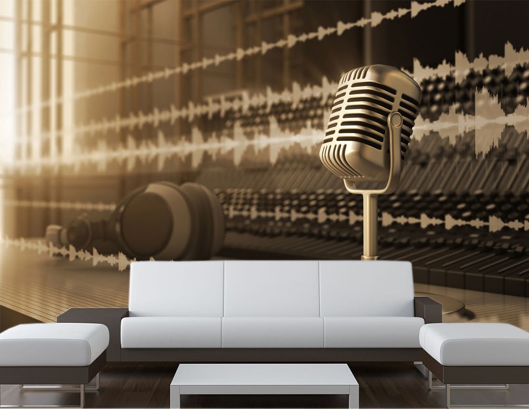 Music Wall Mural Microphone Wallpaper Peel Stick Decor Self-adhesive ...