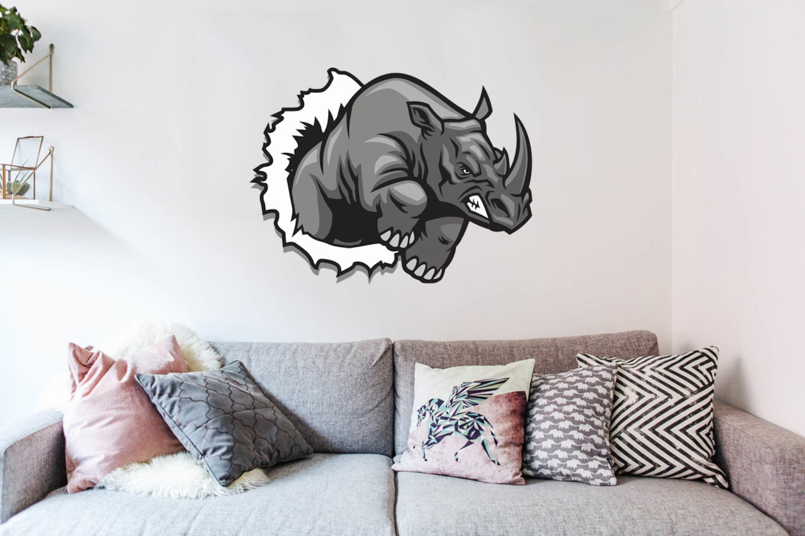 Rhinoceros Decal Animal Decal Rhino Sticker Kids Wall Decal Rhino Gift ...