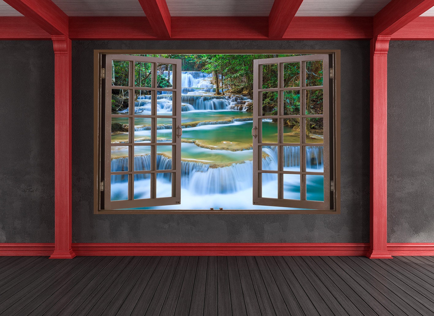 Waterfall Decal River Wall Décor Water Wall Sticker Rock Artwork Nature ...