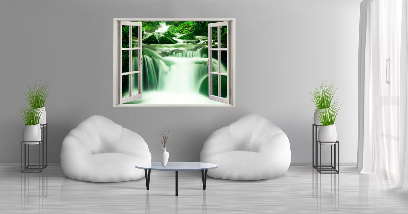 Waterfall Decal River Wall Décor Water Wall Sticker Rock Artwork Nature ...