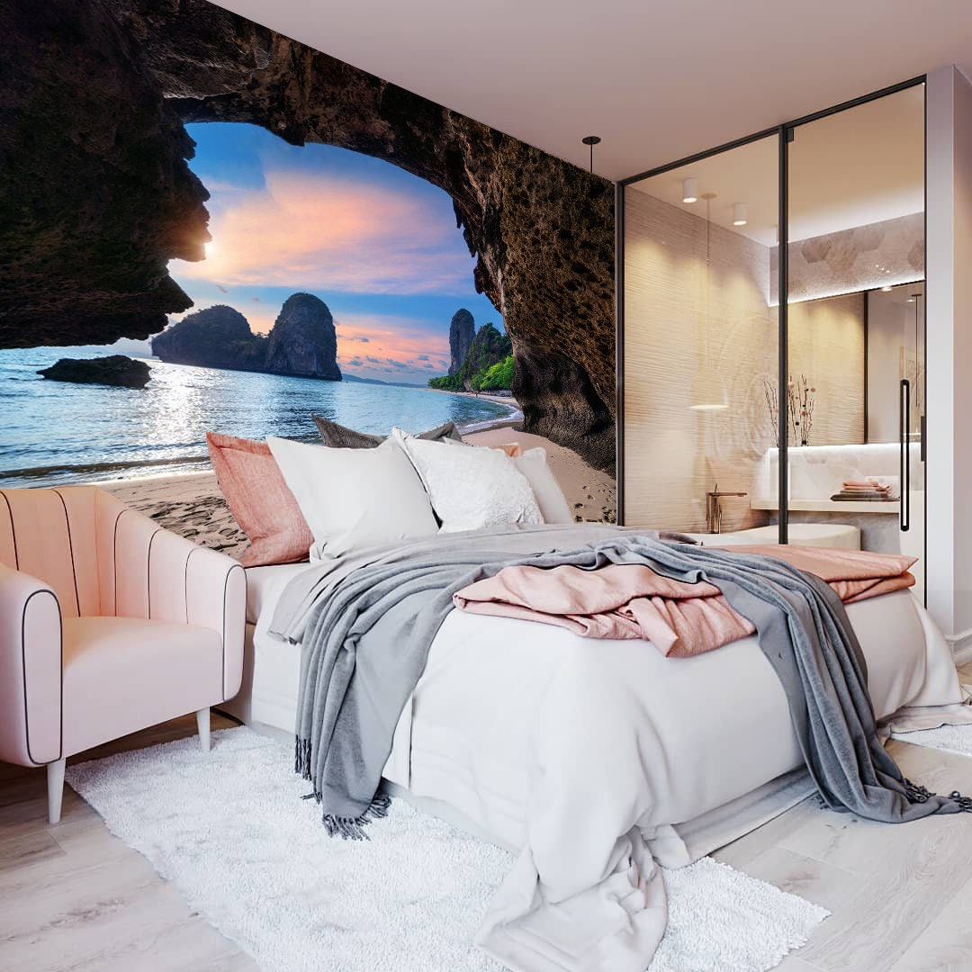 Cave Mural Grotto Beach Wallpaper Ocean Wall Art Nature Print Removable ...