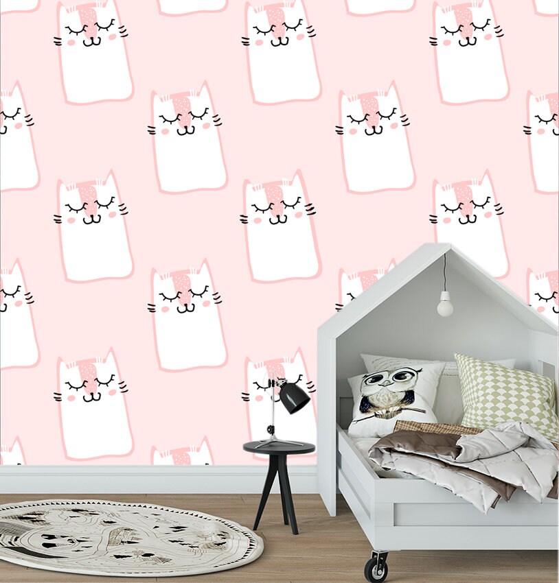 Cat Wall Mural Kids Wall Decal Cat Wall Decals Animal Wallpaper Nursery ...