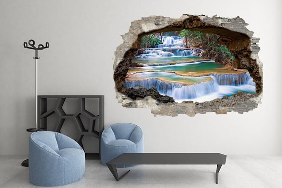 Cascade of Waterfalls Forest Decal Nature Wall Art Green | Etsy